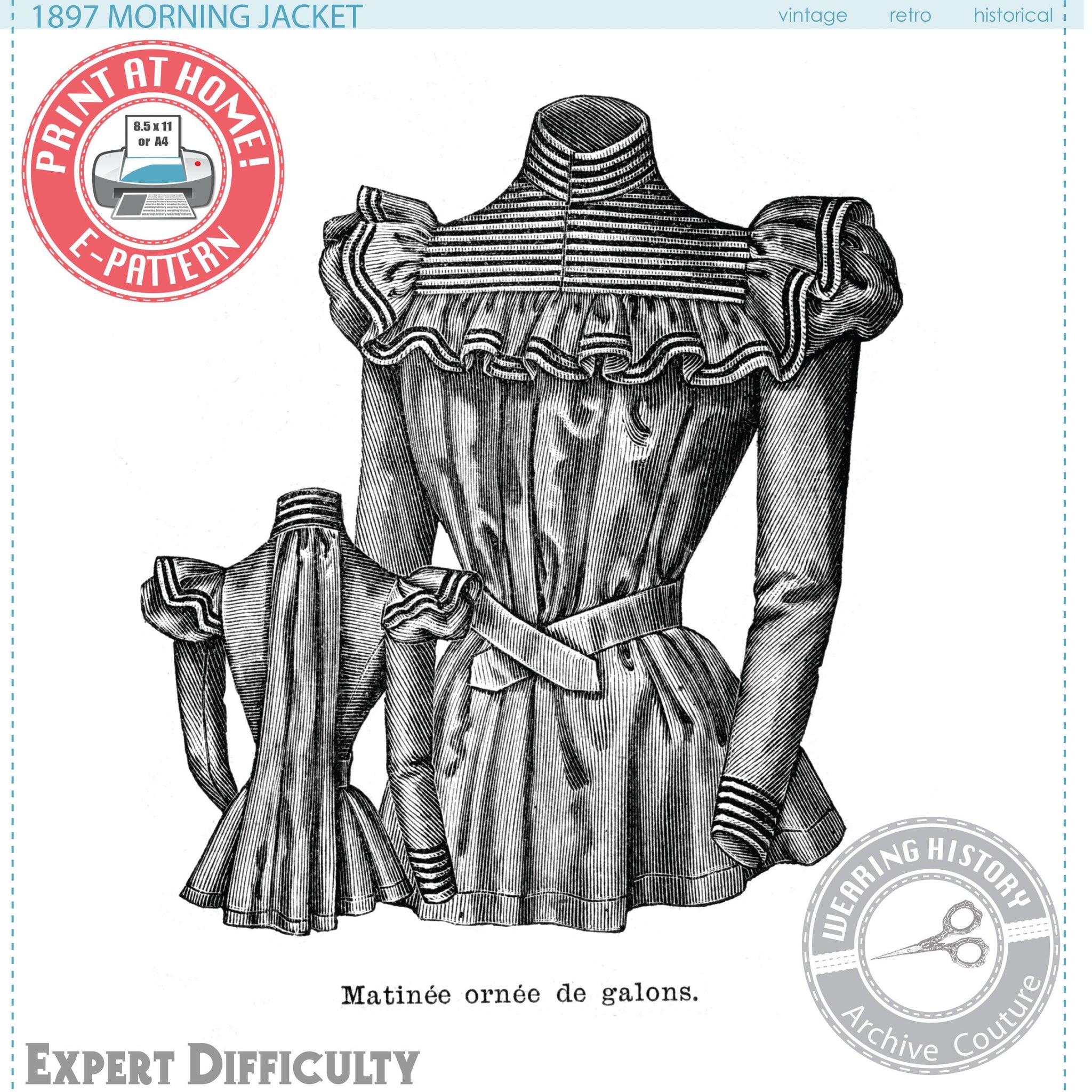 E-Pattern- Victorian 1890s 1897 Morning Dressing Jacket- Bust 36 ...